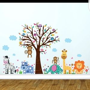 Wall Decor | Walplus Happy London Zoo Animal Tree Kids Decals In Multi ...